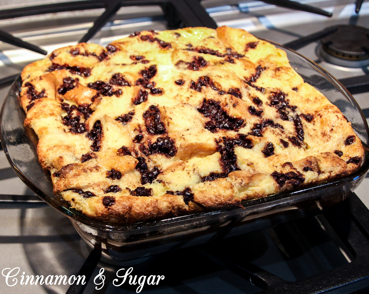Chocolate Chip Bread Pudding - Cinnamon and Sugar