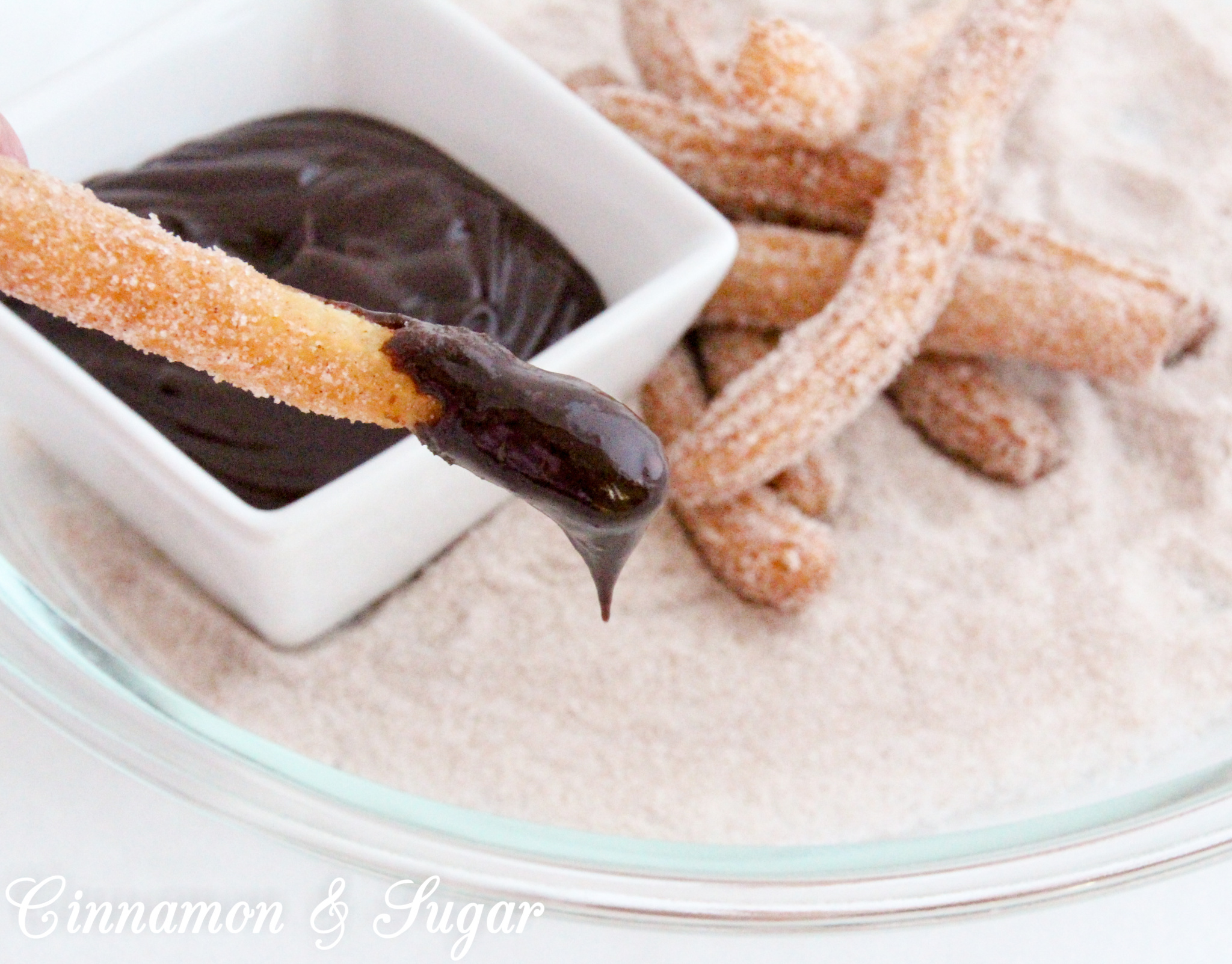 Churros with Mexican Chocolate Dipping Sauce - Cinnamon and Sugar